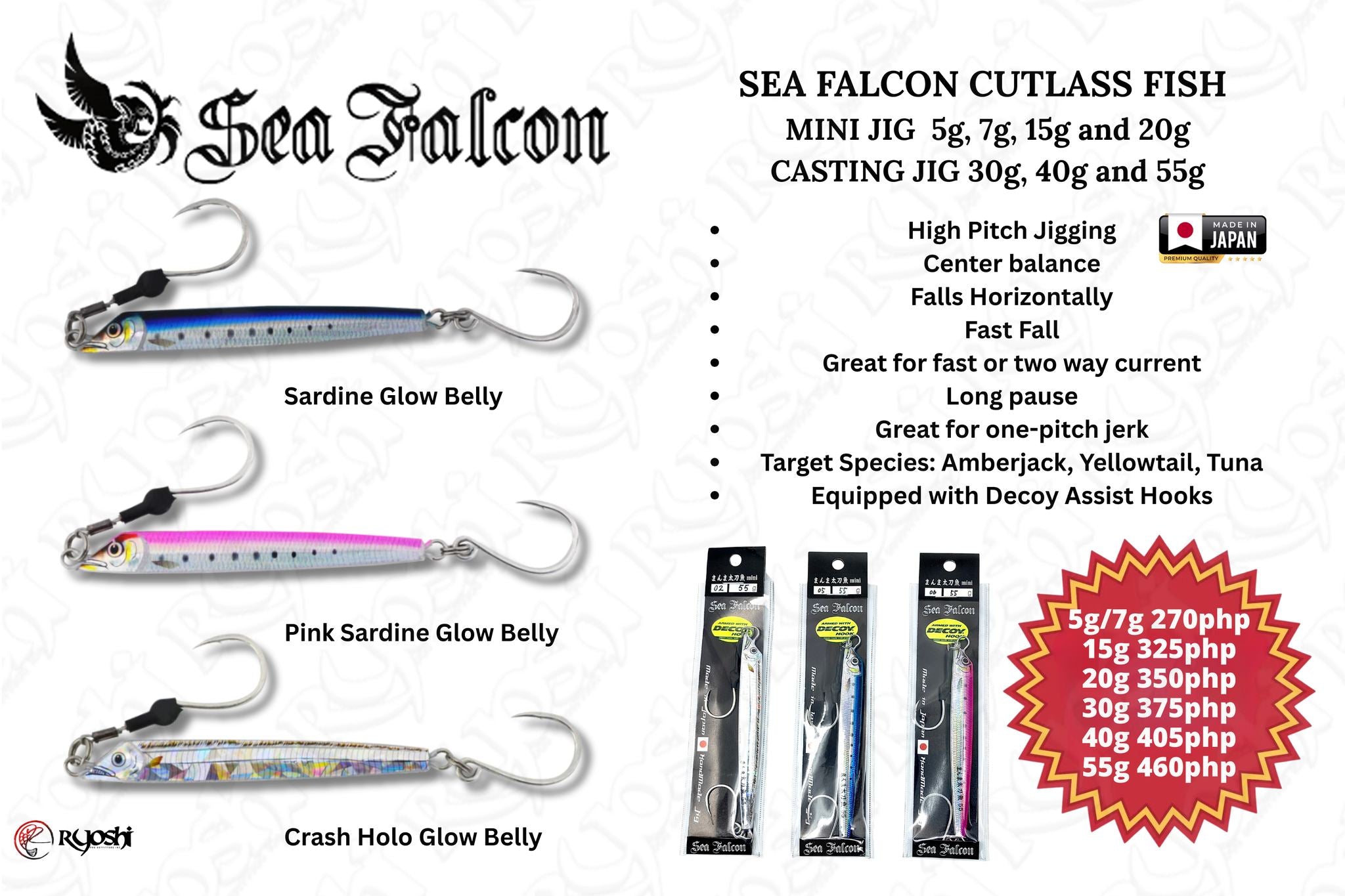 Sea Falcon Cutlass Fish Mini and Casting Jigs (9/4/25) – Ryoshipro